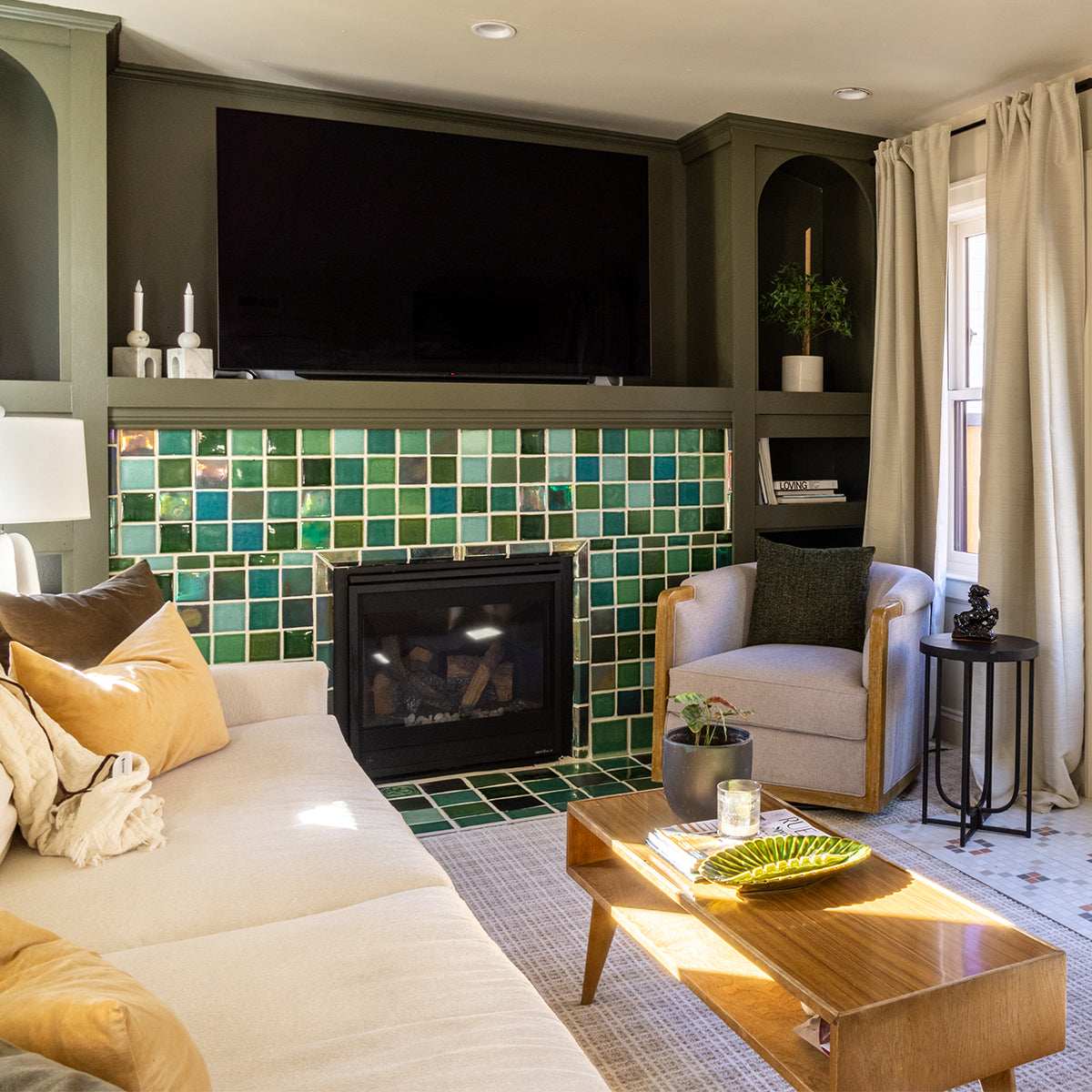 Green Blend Den Fireplace – Pewabic Pottery