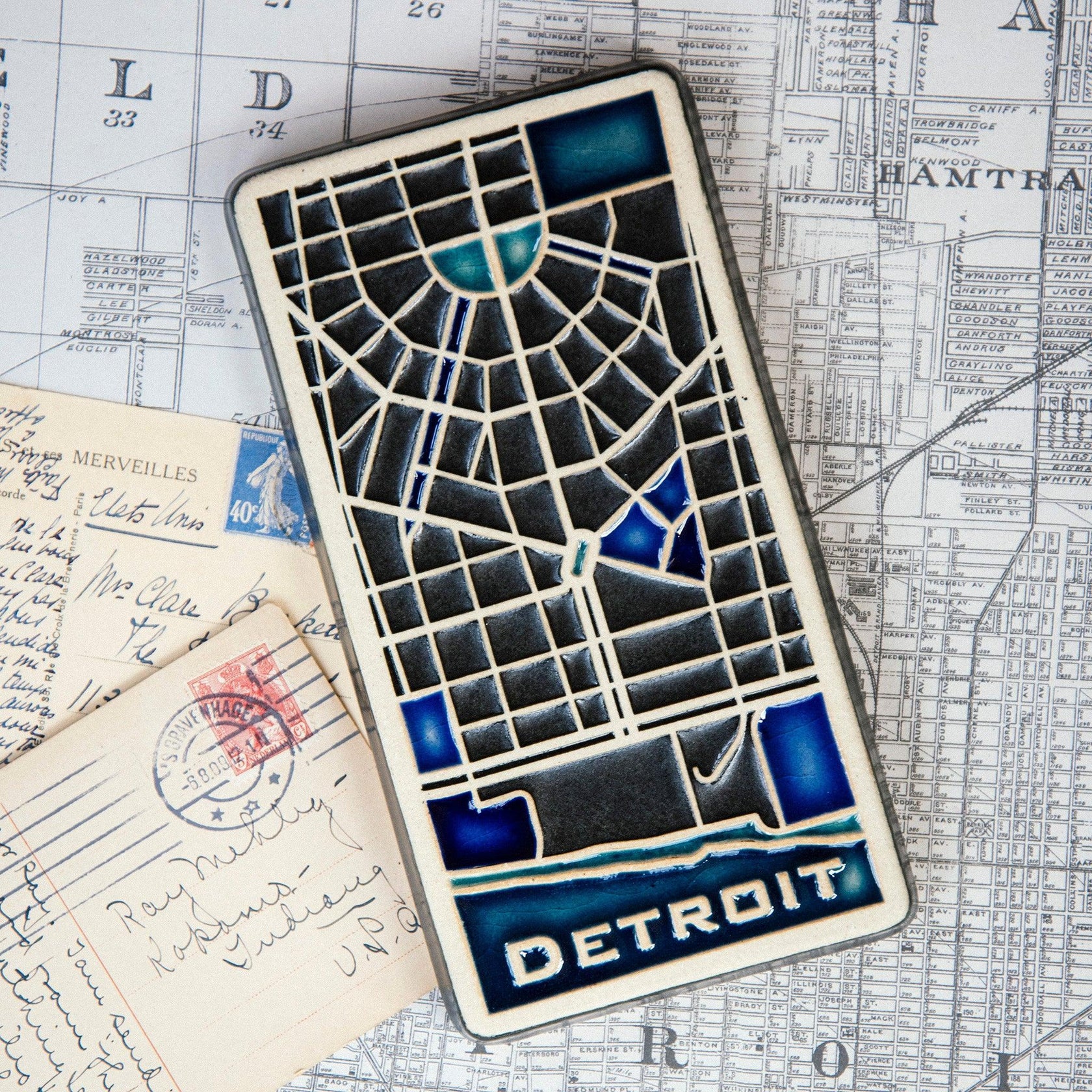 Downtown Detroit Map Tile | Hand-Painted – Pewabic Pottery
