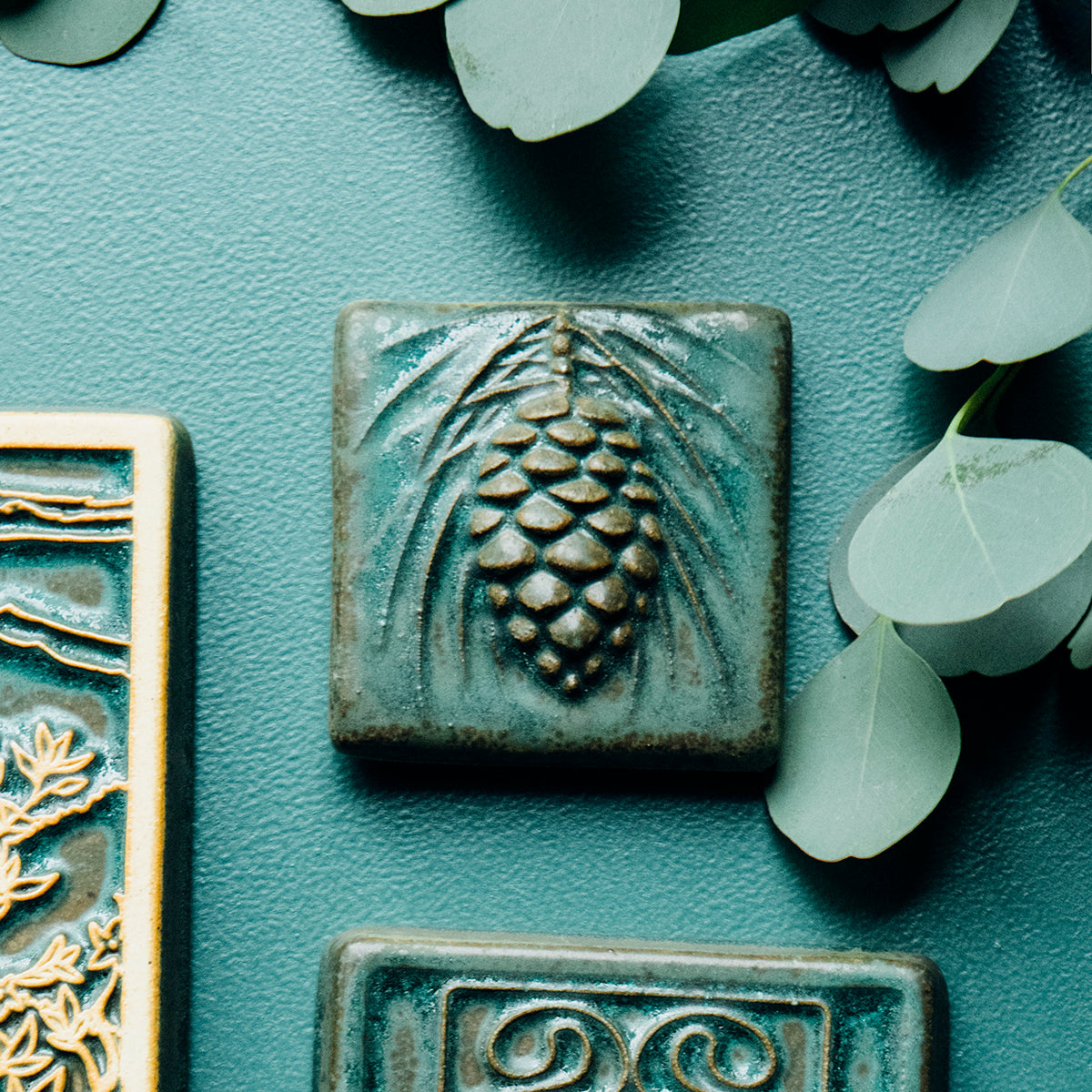 3x3 Pinecone Tile – Pewabic Pottery