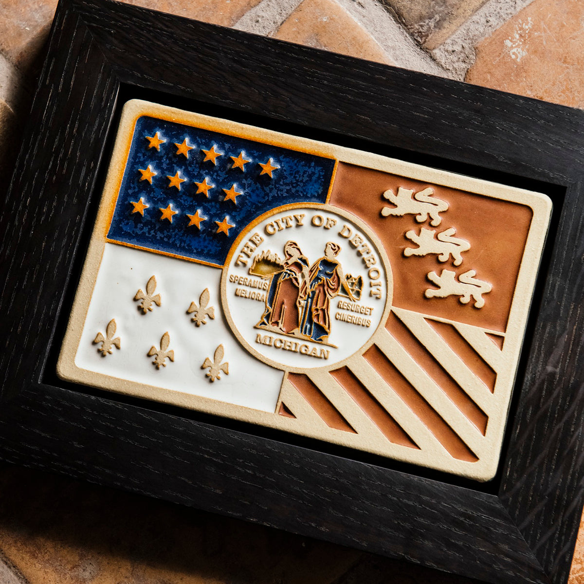 Framed Detroit Flag – Pewabic Pottery