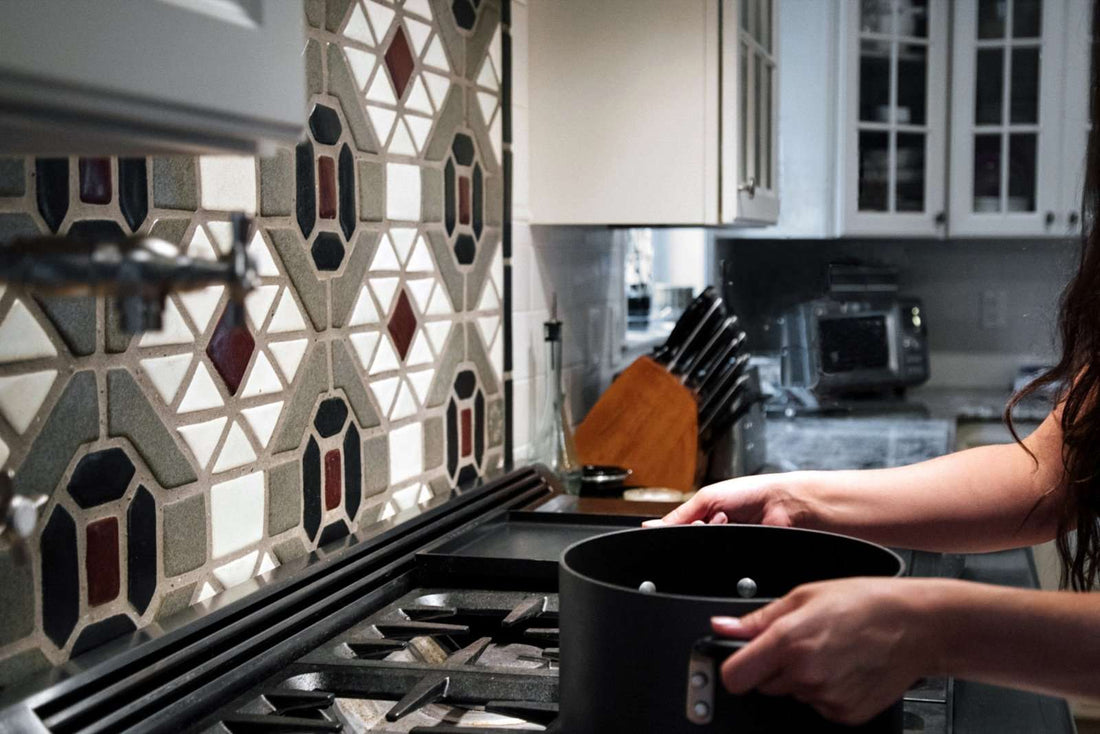 Pewabic Tile | Geo Kitchen Stove Back Accent – Pewabic Pottery